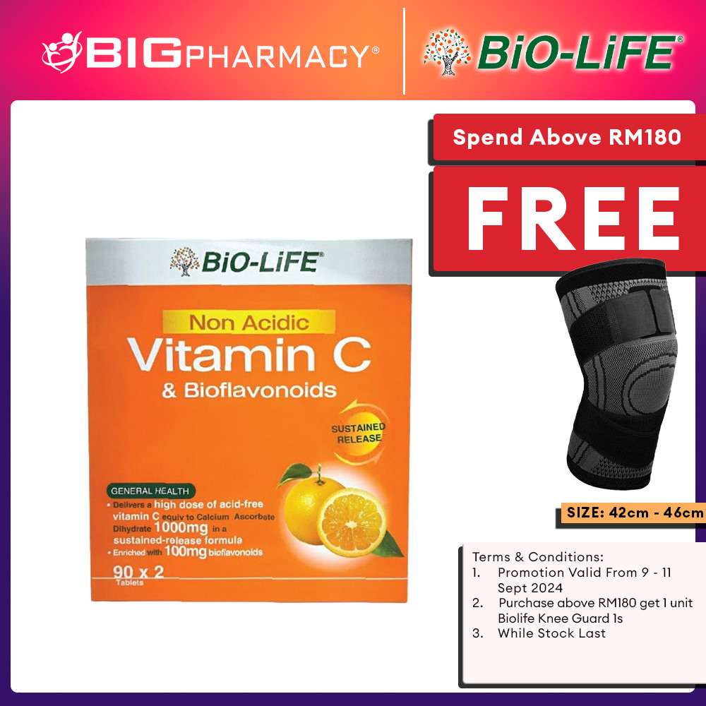 Biolife Non-Acidic Vitamin C 1000mg 2X90s | Shopee Malaysia