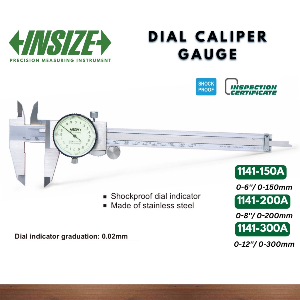 INSIZE Dial Caliper Gauge 1312-150A(0-150mm), 1312-200A(0-200mm), 1312-300A(0-300mm) | Shopee ...