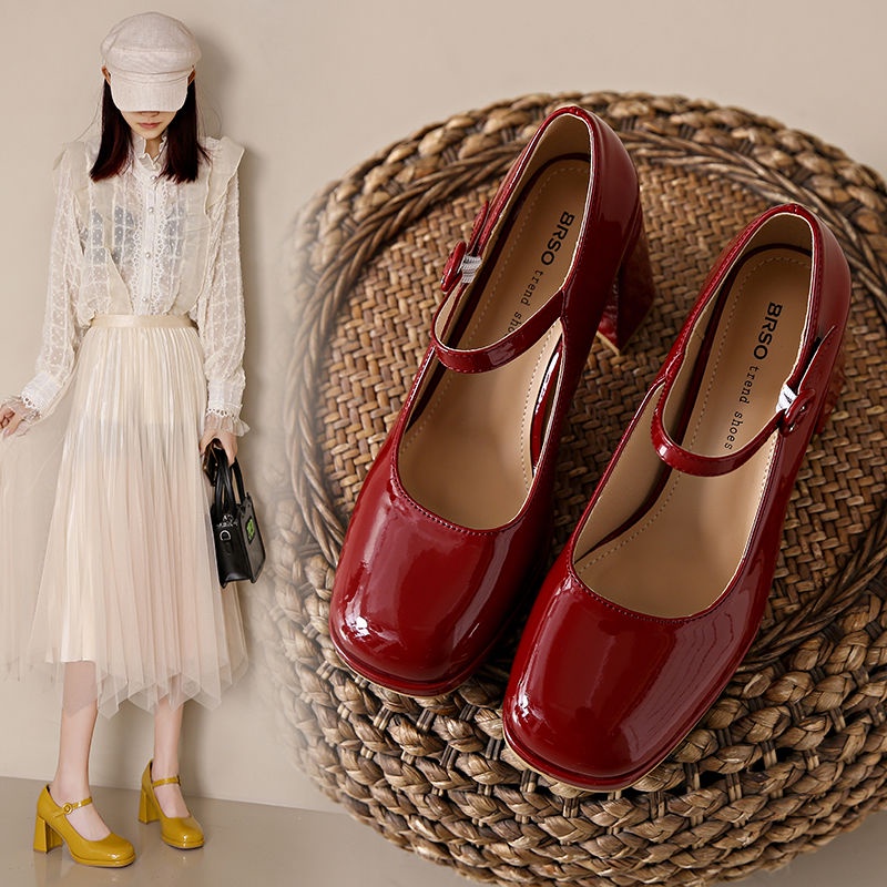 Thick Heel Round Toe Mary Jane Heels Small Leather Shoes Women British ...
