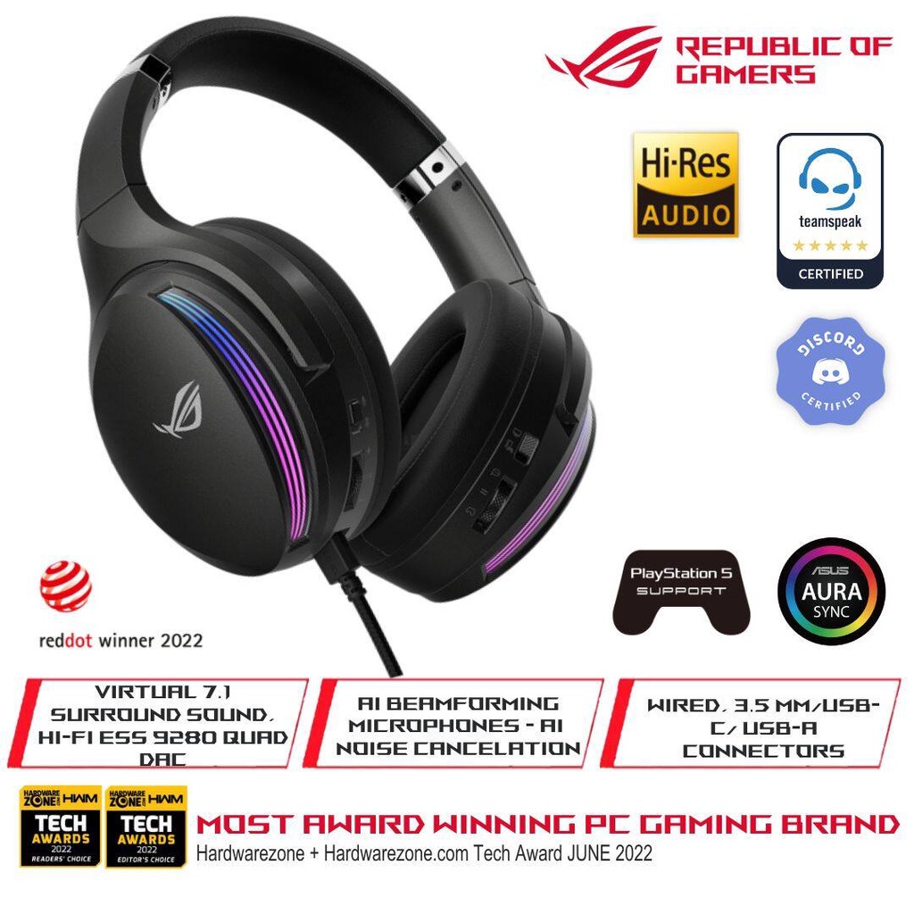 ASUS ROG Fusion II 500 Gaming Headset (AI Beamforming Mic, AI Mic, 7.1 ...