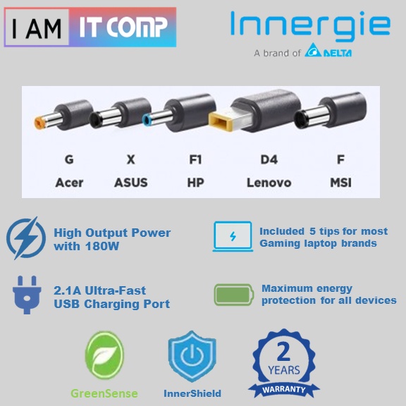 Innergie 180G Gaming Laptop 180W Ultra Slim Charger Power Adapter for ...