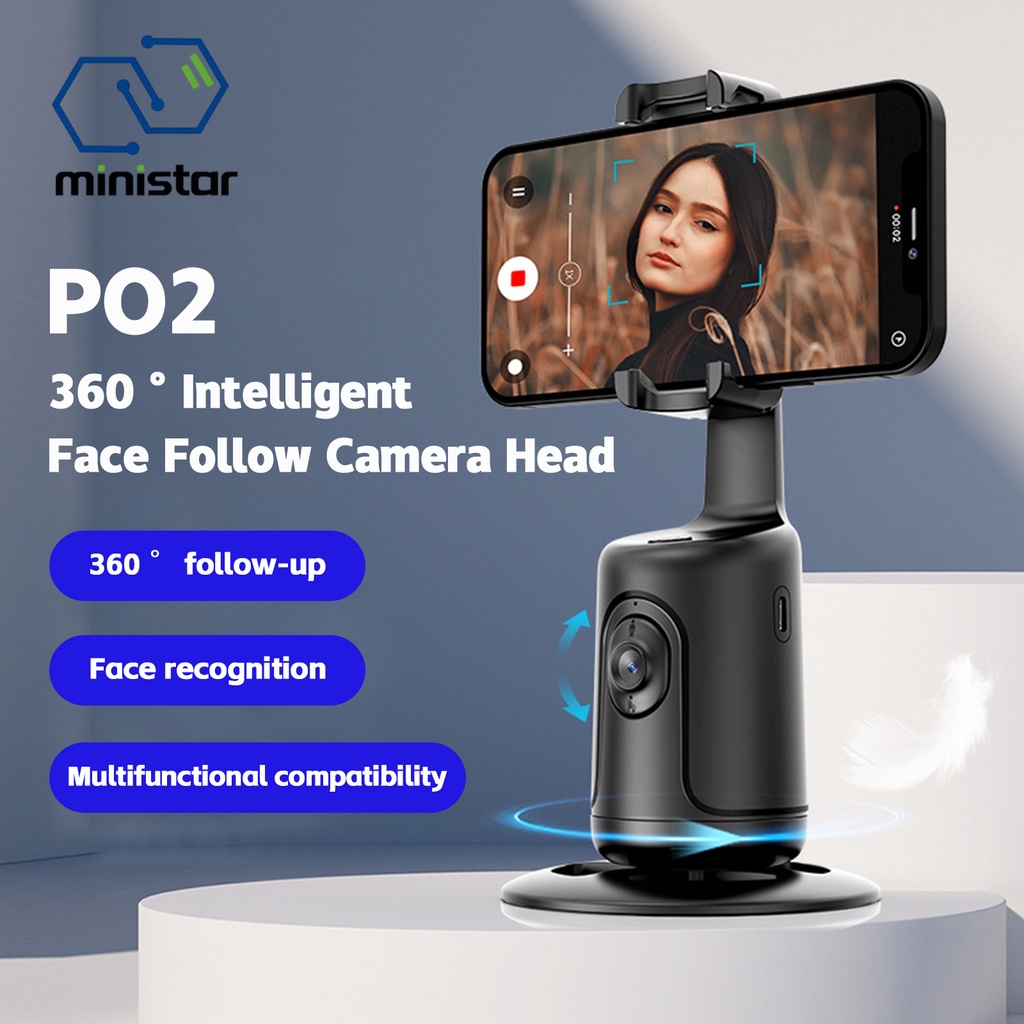 P02 Auto Face Tracking Phone Selfie Stick 360°rotation Holder AI Follow-Up Video Vlog Live ...