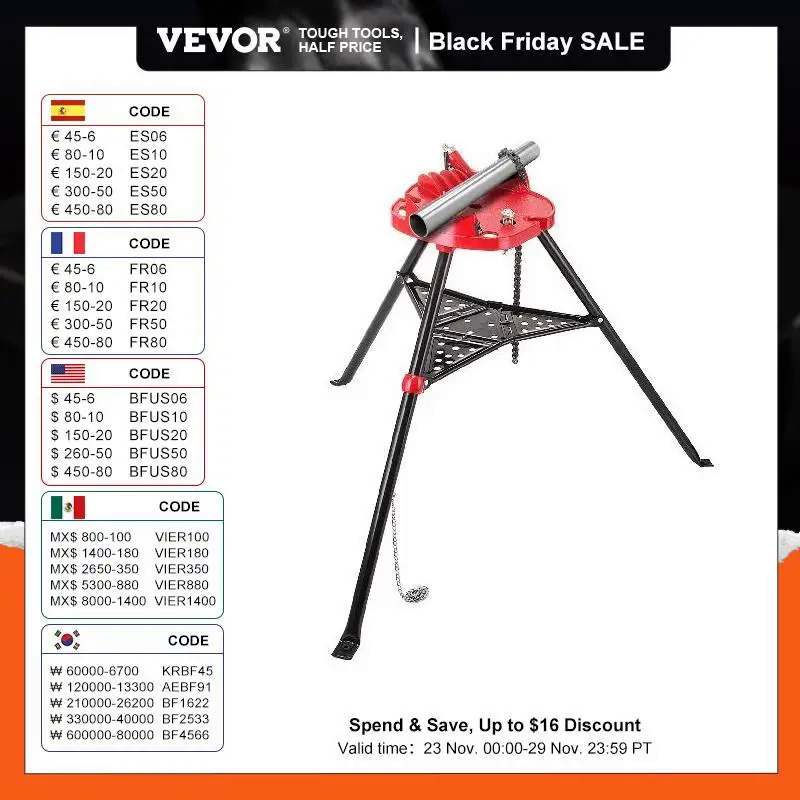 VEVOR Tripod Pipe Chain Vise 6in Capacity Foldable Steel Legs Rubber ...