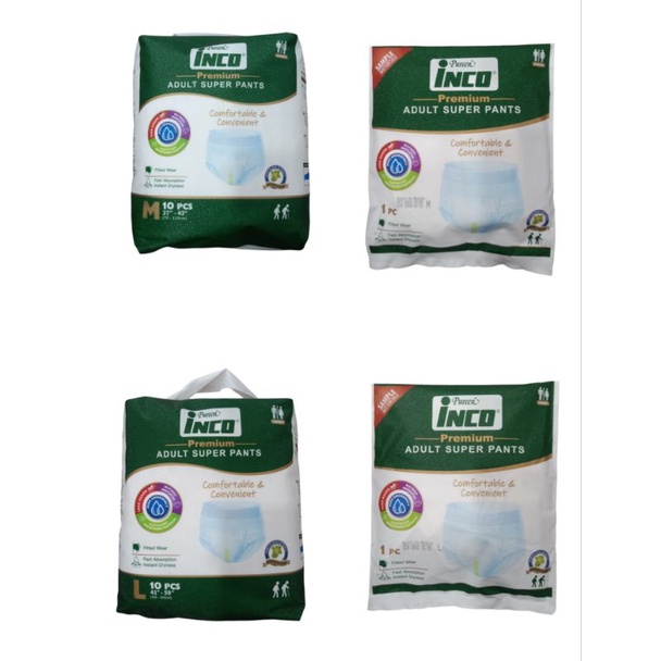 Pureen Inco Adults Super Pants Size M /L ( 10pcs + 1pcs) | Shopee Malaysia