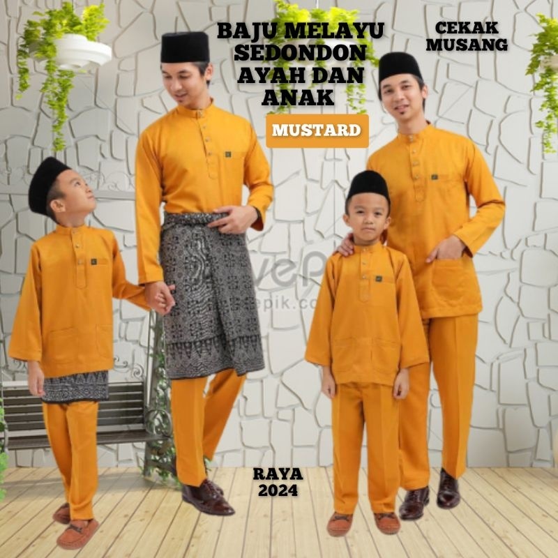 [MUSTARD] BAJU MELAYU SEDONDON AYAH DAN ANAK CEKAK MUSANG READY STOCK ...