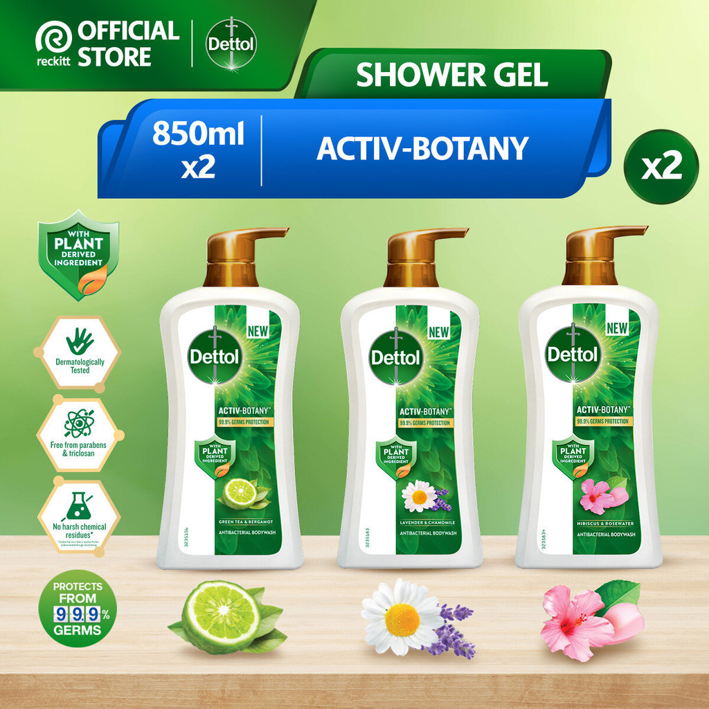 Dettol Activ Botany Shower Gel Antibacterial Body Wash 850ml X 2 Units