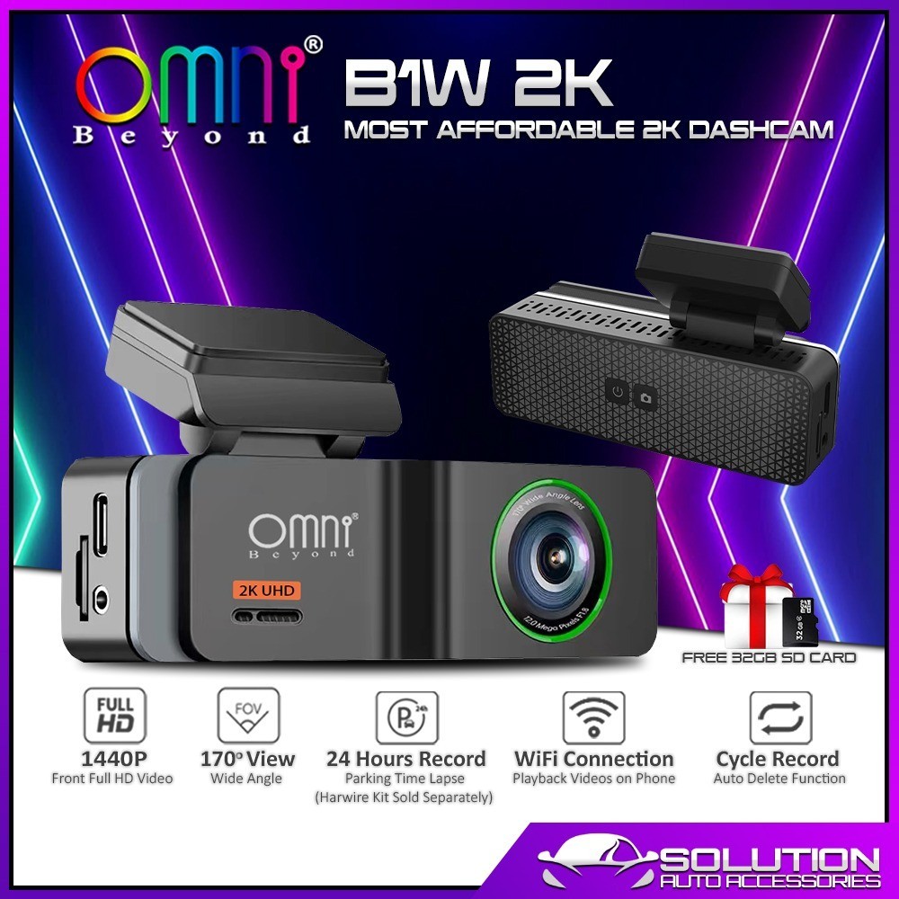 Omni Beyond B1W PRO 2K Ultra HD Dual-Channel Dashcam 1440P Front WIFI App Control 24-H Parking ...