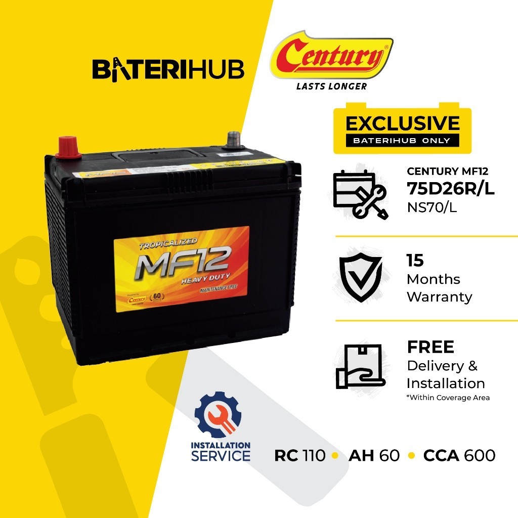 [Installation Provided] Bateri Kereta 75D26R/L Century MF12 Heavy Duty ...