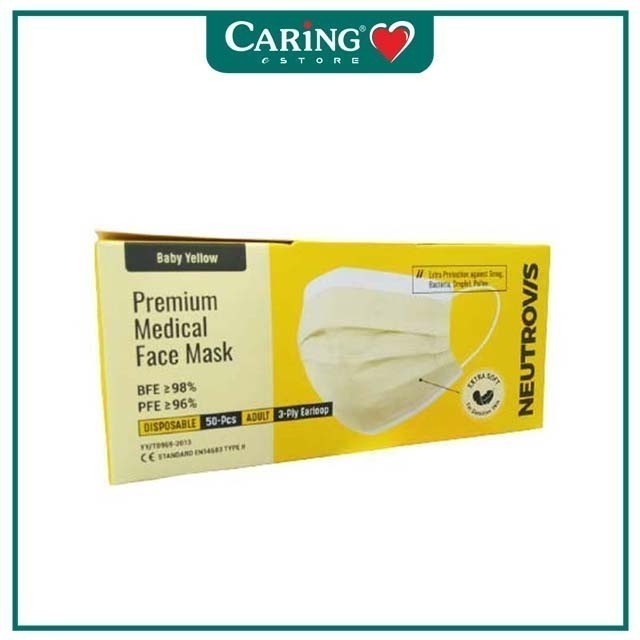 CARING NEUTROVIS PREMIUM MEDICAL FACE MASK YELLOW (50S) | Shopee Malaysia