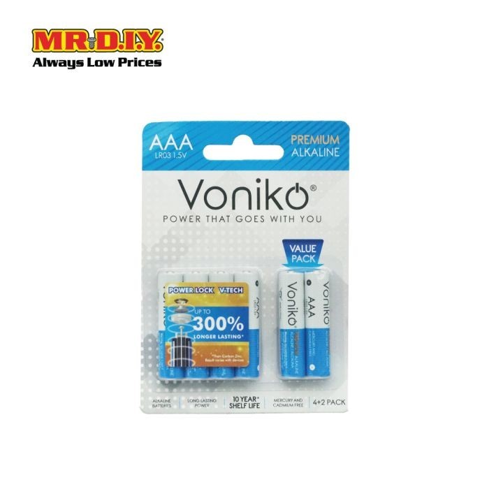 [VALUE PACK] VONIKO Premium Alkaline Battery LR03 1.5V AAA (4 + 2pcs ...