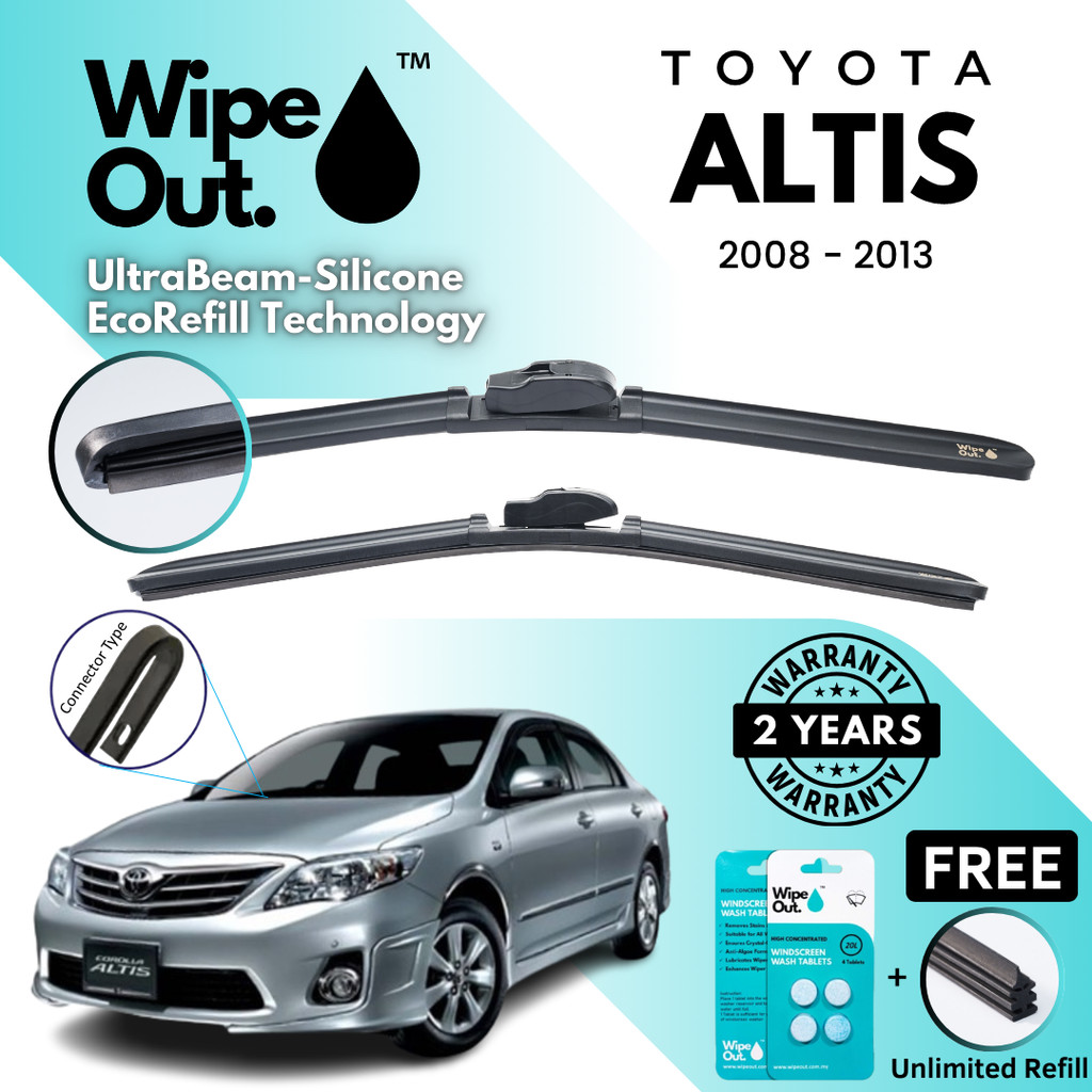 [PREMIER] WipeOut UltraBeam Silicone EcoRefill-Technology Wiper Toyota Altis 2008 - 2013 (Front ...