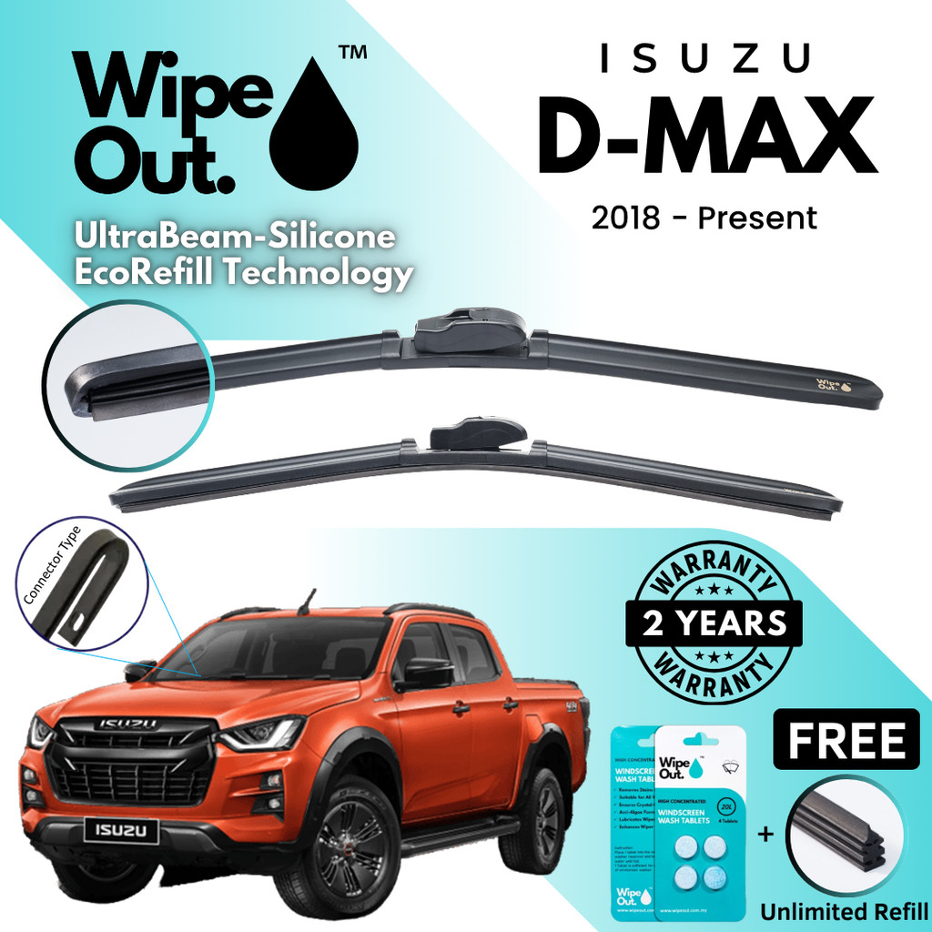 [PREMIER] WipeOut UltraBeam Silicone EcoRefill-Technology Wiper ISUZU D-Max DMax 2018 - Present ...
