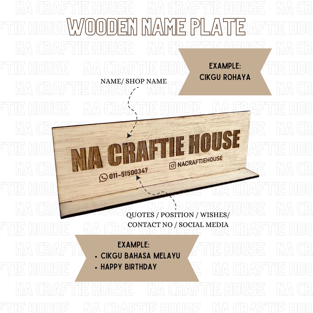WOODEN NAME PLATE / PAPAN TANDA NAMA MEJA LASER ENGRAVED / PLATE NAMA ...