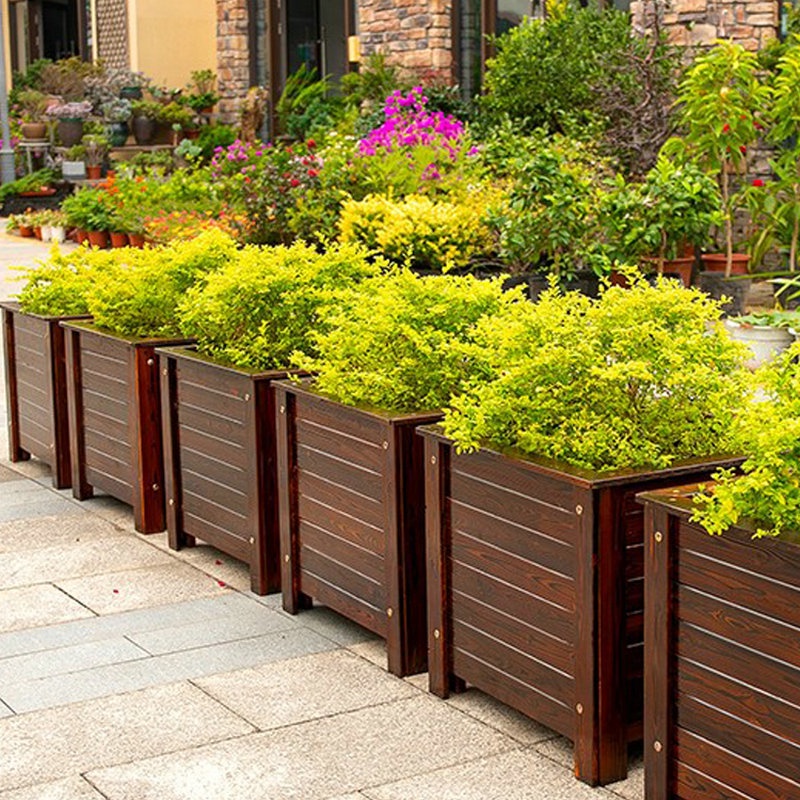 HY& Outdoor Antiseptic Wood Flower Box Square Extra Large Garden Tree ...
