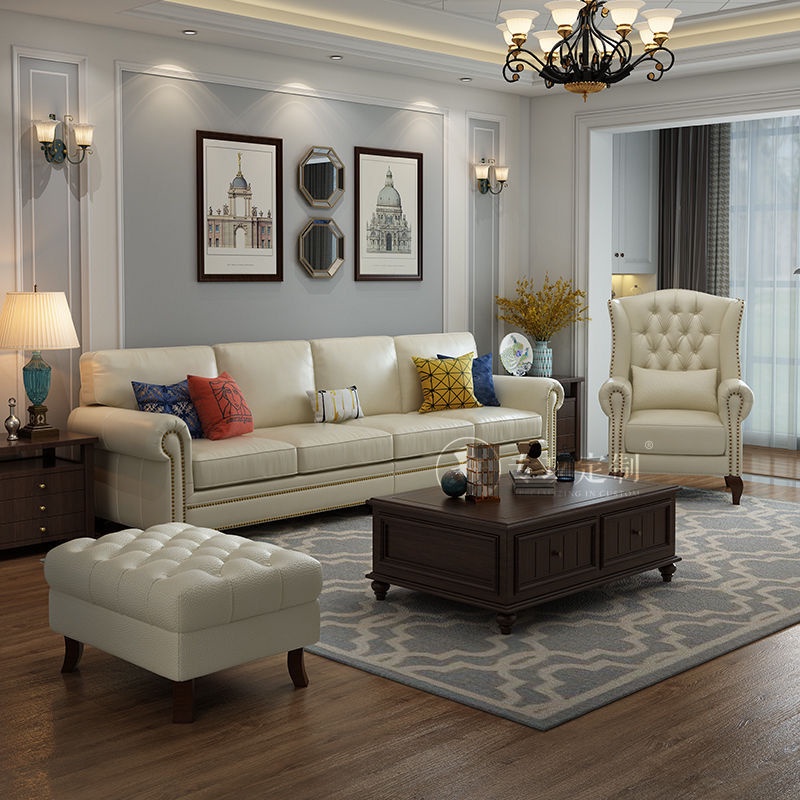 Modern Simple American Light Luxury First Layer Cowhide Living Room ...