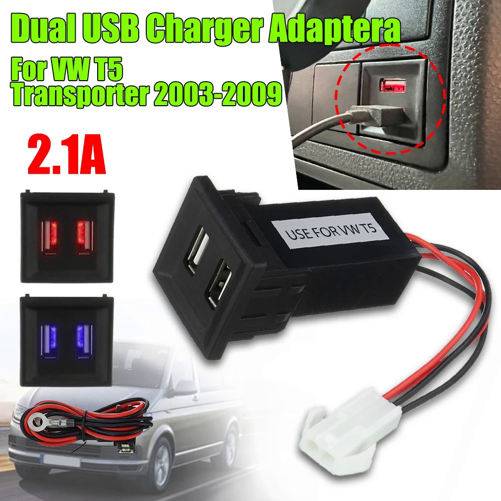 Car Dual USB Charger Adapter Socket For Volkswagen For VW T5 ...