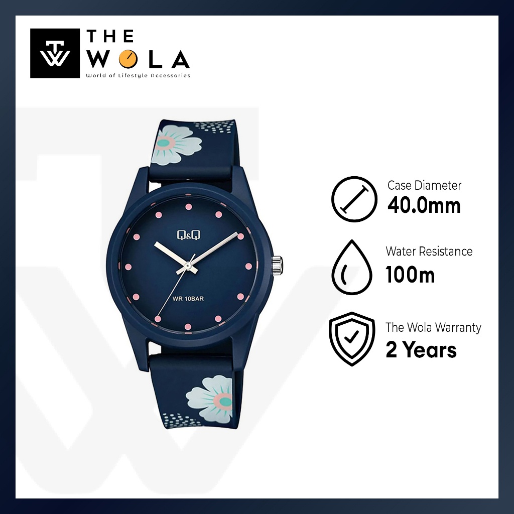 (2 Years Warranty) Q&Q Watch by Citizen V08A Series Women Analog Watch with Blue Rubber Strap ...