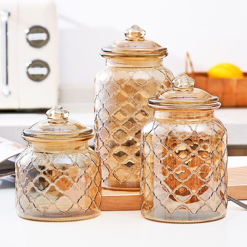 Glass Jar Amber Sealed Jar Kitchen Moisture-Proof Storage Jar with Lid ...