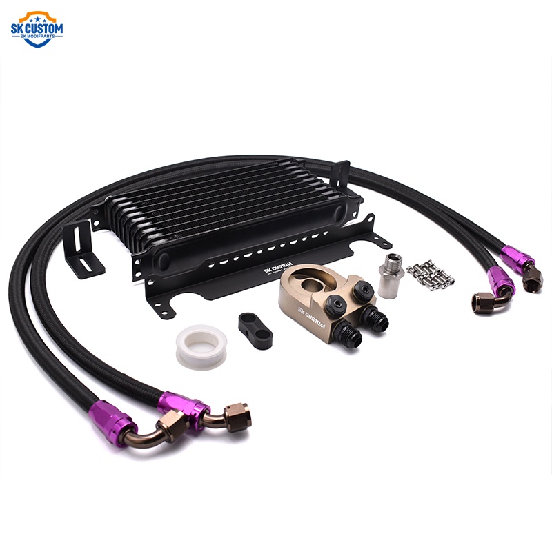 SK CUSTOM Universal Thermostat Sandwich Adapter Oil Cooler Kit Aluminum ...