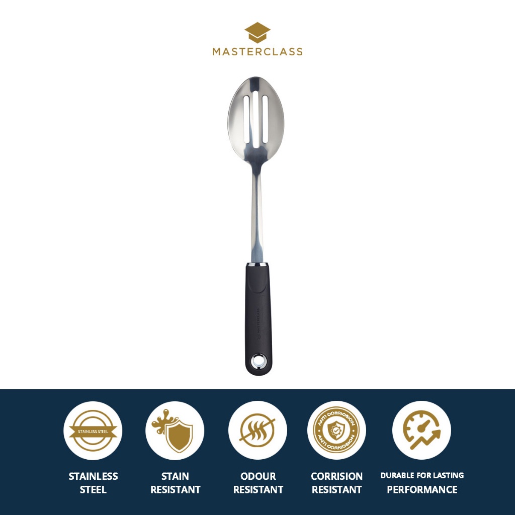 MasterClass Soft Grip Handle Stainless Steel Cooking Spoon - Black ...