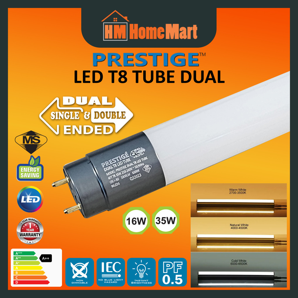 PRESTIGE LED T8 Tube Dual 16W (2FTS) /35W(4FTS) (6500K)(1 Year Warranty ...