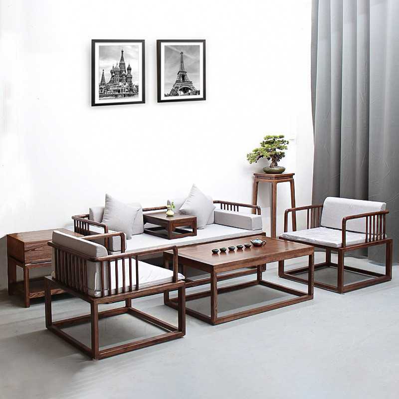 Simple New Chinese Style Solid Wood Sofa Small Apartment White Wax Wood ...