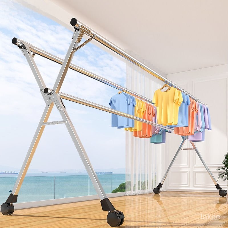 Stainless Steel Laundry Rack Floor Folding Stretchable Clothes Airing ...