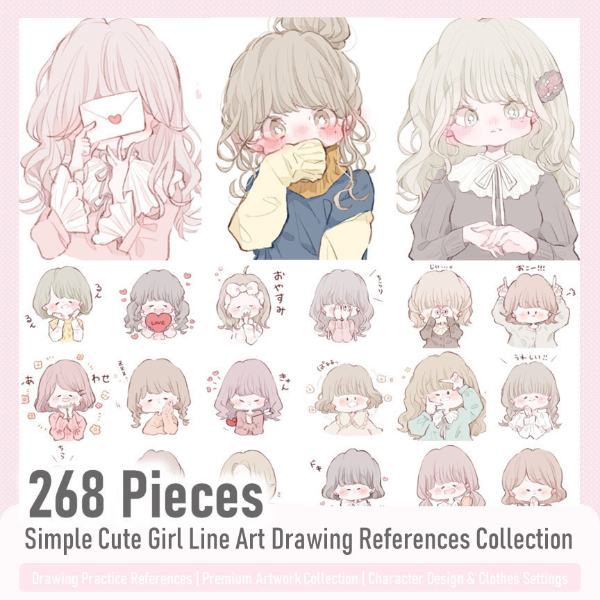 🔥 Drawing References Illustration - Simple Cute Girl Line Art ...