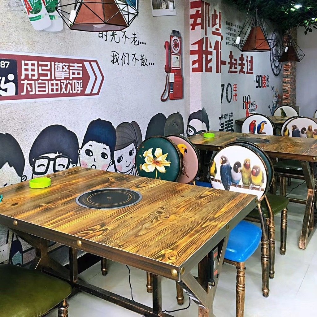 ST-⛵Restaurant Industrial Style Dining Table Commercial Hot Pot Table ...