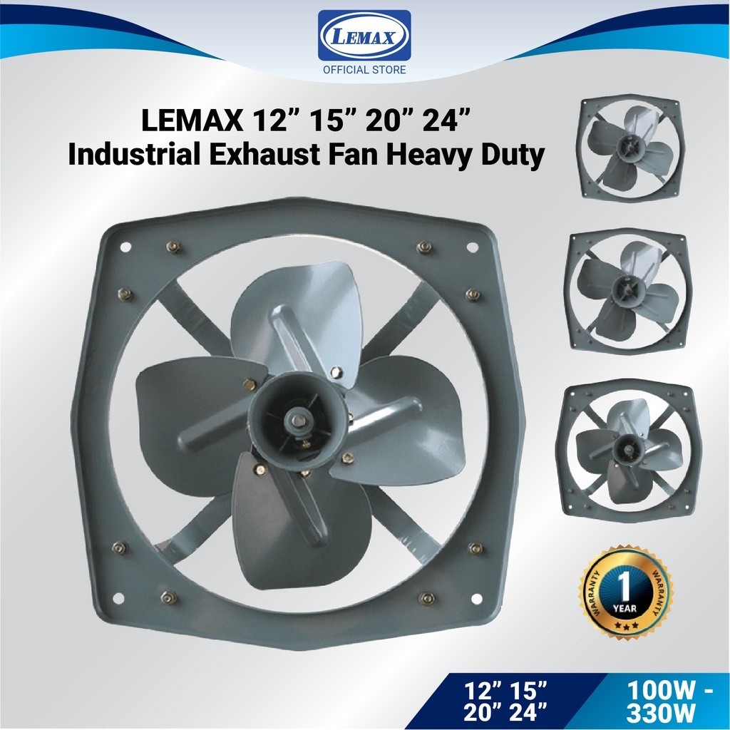 LEMAX 12" 15" 18" 24" Heavy Duty Industrial Exhaust Fan Kipas Ekzos ...