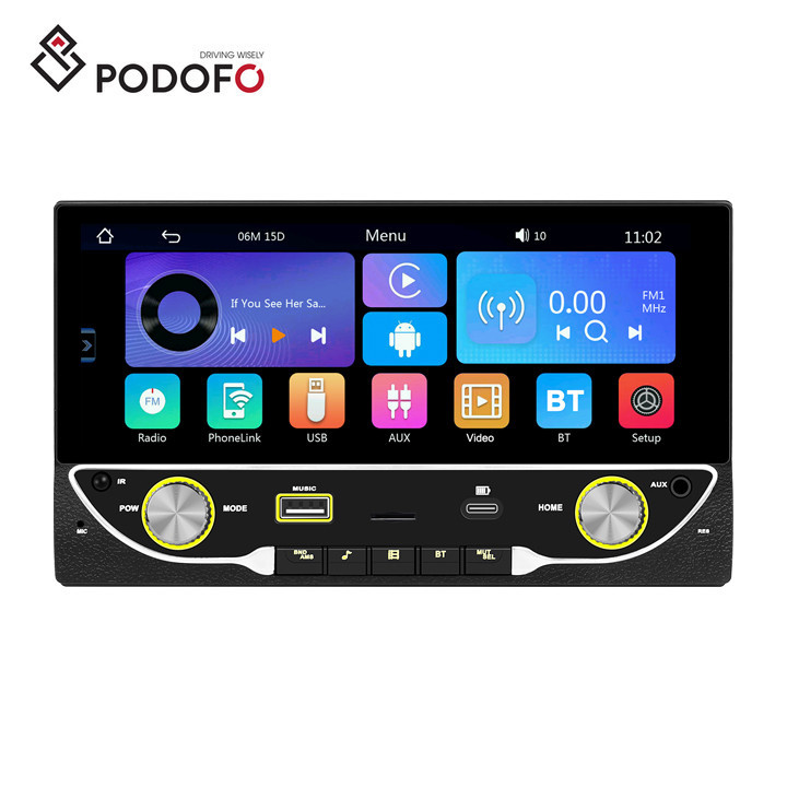 Podofo Double Din Car MP5 Player Wireless Carplay Android auto 6.86 ...