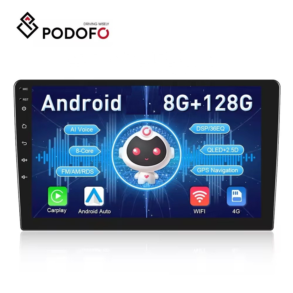 Podofo 8 Core 8+128G Android Car Radio Stereo 9" QLED Screen GPS WIFI ...