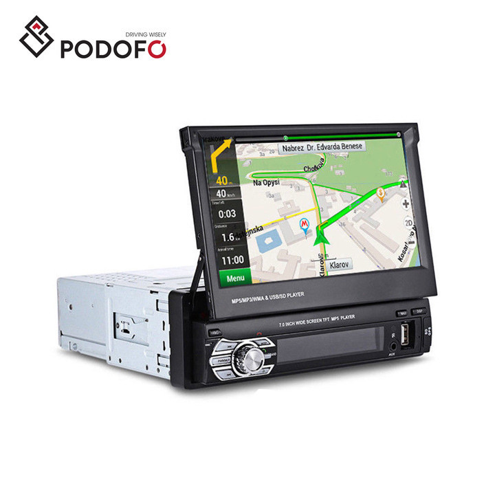 Podofo 1Din Car Radio Autoradio GPS Navigation BT Stereo 7" Retractable ...