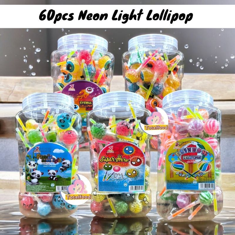 60pcs KHY Neon Light Lollipop fruits flavour [Hero /Panda /Rainbow ...