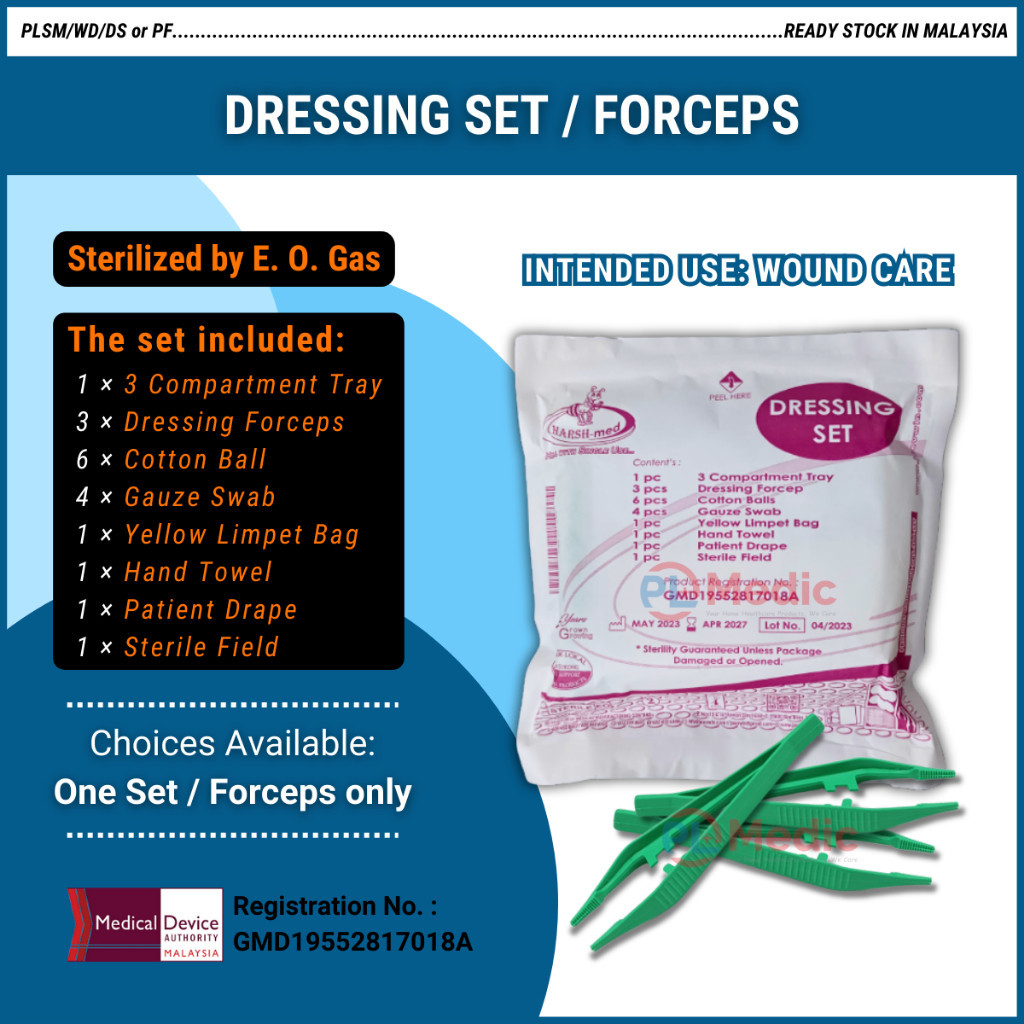 HARSH-MED Dressing Set (Sterile; 3 Forceps) - 1 set/pkt or Plastic ...