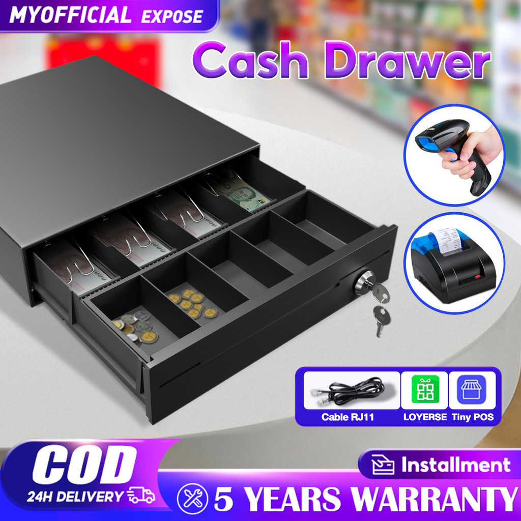 Cash Drawer Box Cash Box Key Lock With 5 Bill 5 Coin Tray Money Box ...