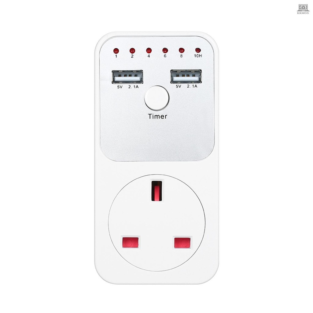 Countdown Timer Socket with 2 USB Ports 5V 2.1A Outlet Plug-in Time ...