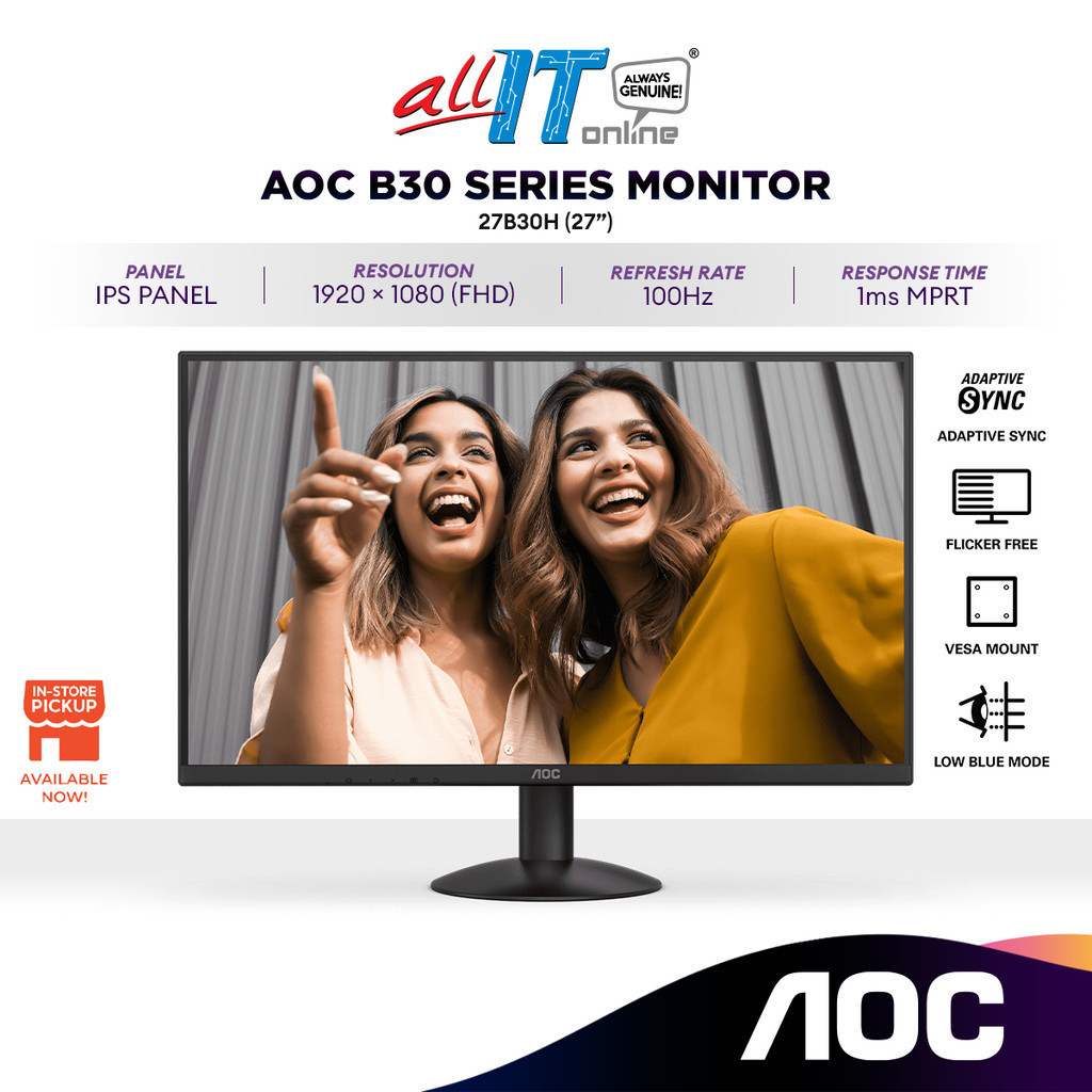 AOC 27B30H 27" FHD IPS Monitor | 100Hz | Adaptive Sync | 1ms | 1080p ...