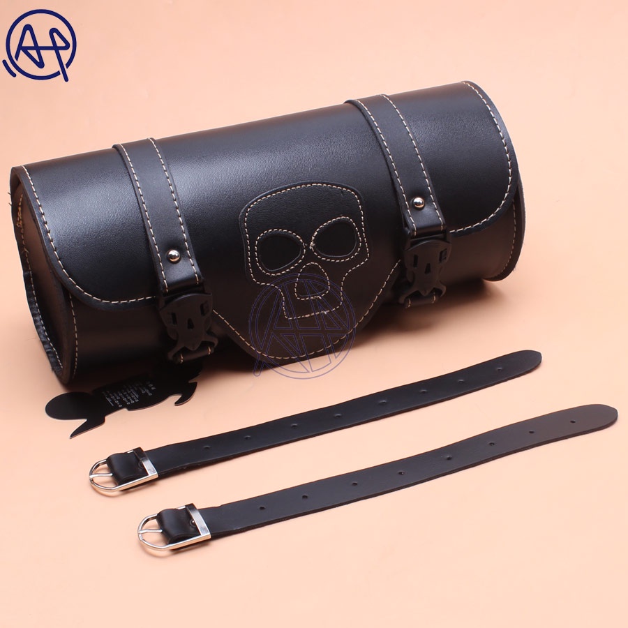 Brand New PU Black Front Fork Skull Logo Tool Bag Luggage Saddle Bag ...
