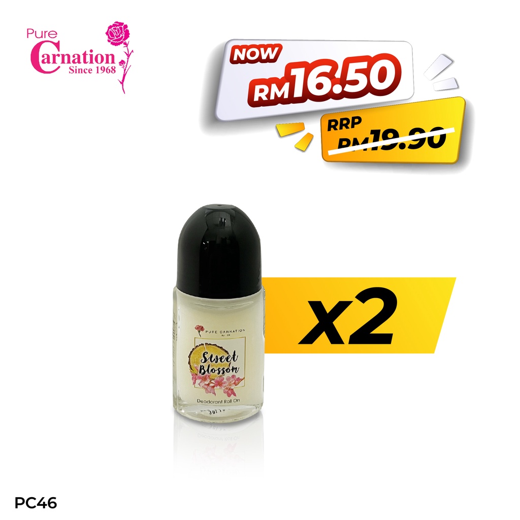 2X Pure Carnation Non-Staining Deodorant Roll On 50ML - Sweet Blossom ...