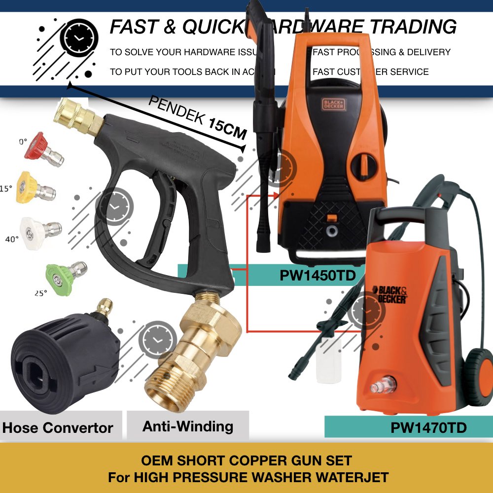 OEM COPPER SHORT GUN NOZZLE SET BLACK DECKER PW1450TD PW1470TD HIGH PRESSURE WASHER WATERJET ...