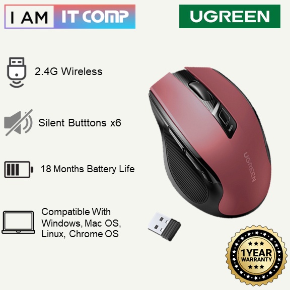 UGREEN MU006 2.4G Wireless Silent Mouse / 6 Buttons / USB Mini Receiver ...