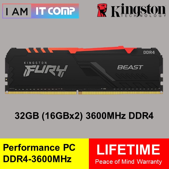 Kingston FURY Beast RGB 32GB 3600MHz DDR4 CL18 ( 16GBx2 ) 1 Pair DIMM PC RAM ( KF436C18BBAK2/32 ...