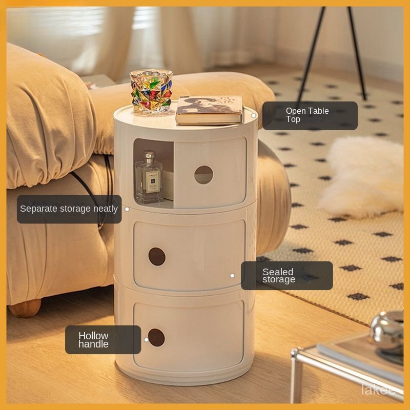 Round Locker Bedside Table Cosmetics Storage Cabinet Coffee Table Small ...