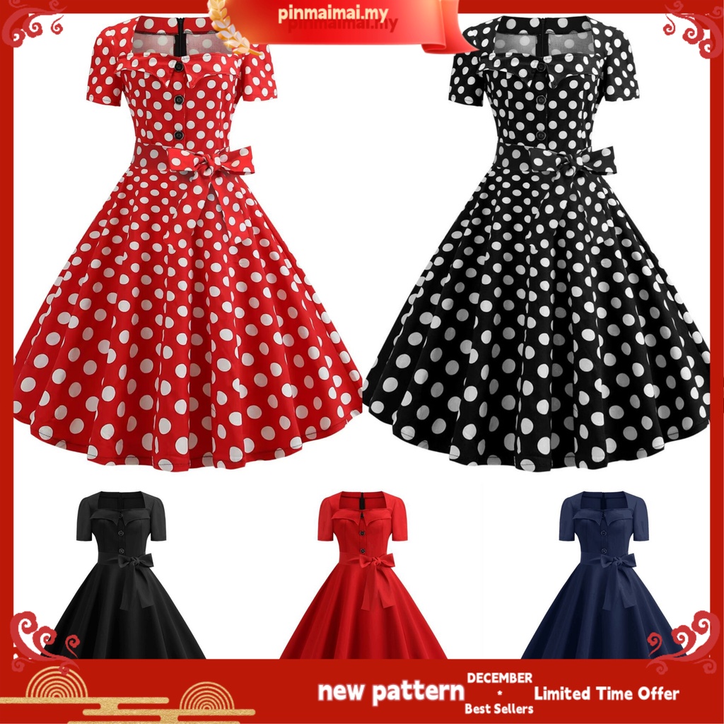 Women Summer Dress Elegant Retro Vintage 50s 60s Robe Rockabilly Swing ...