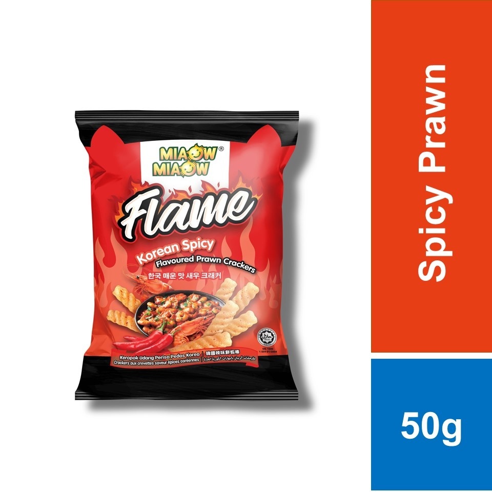 Miaow Maiow Flame Korean Spicy Flavoured Prawn Crackers - 50g | Shopee ...