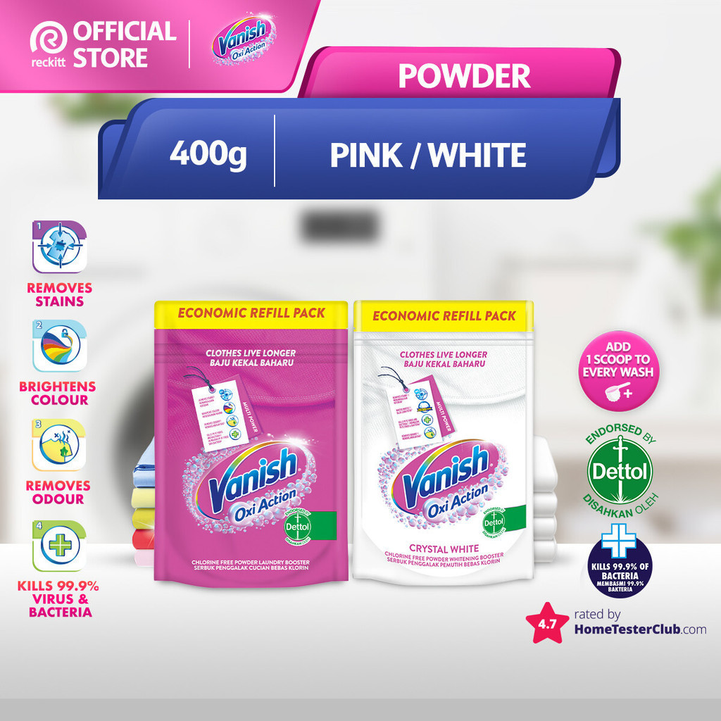 Vanish Fabric Clothes Stain Remover Powder Sachet 400g (Pink / White ...