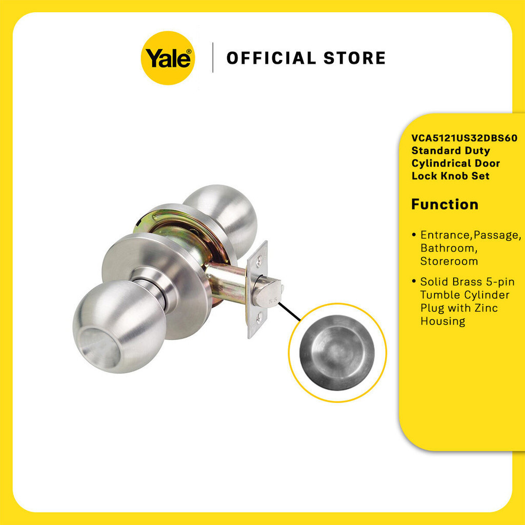 Yale CA5121 US32D 60mm Cylindrical Door Lock Knob Set - Passage/Closet ...