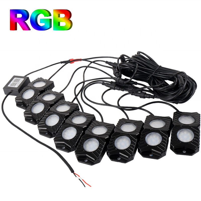 OVOVS 8 pods Blue-tooth Controlled RGB Led Rock Light 8 pods Mini RGB ...