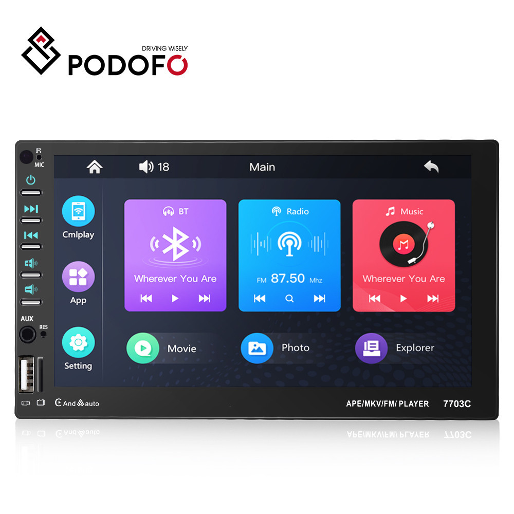 Podofo Double Din 7Inch Car Mp5 Player Carplay Android Auto BT FM USB ...
